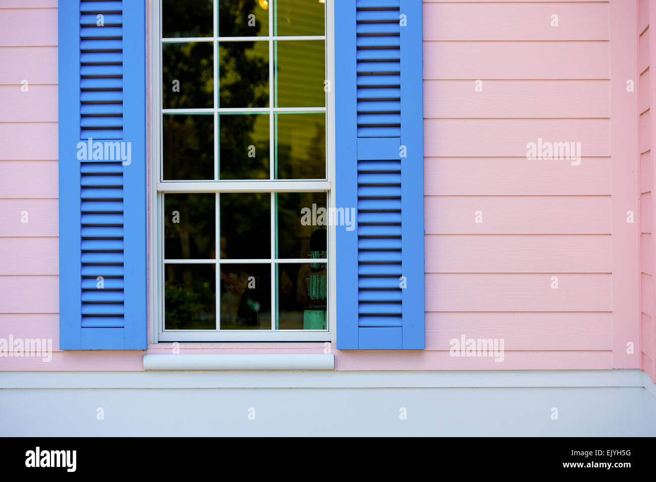 Opened blue window blind Stock Photo - Alamy