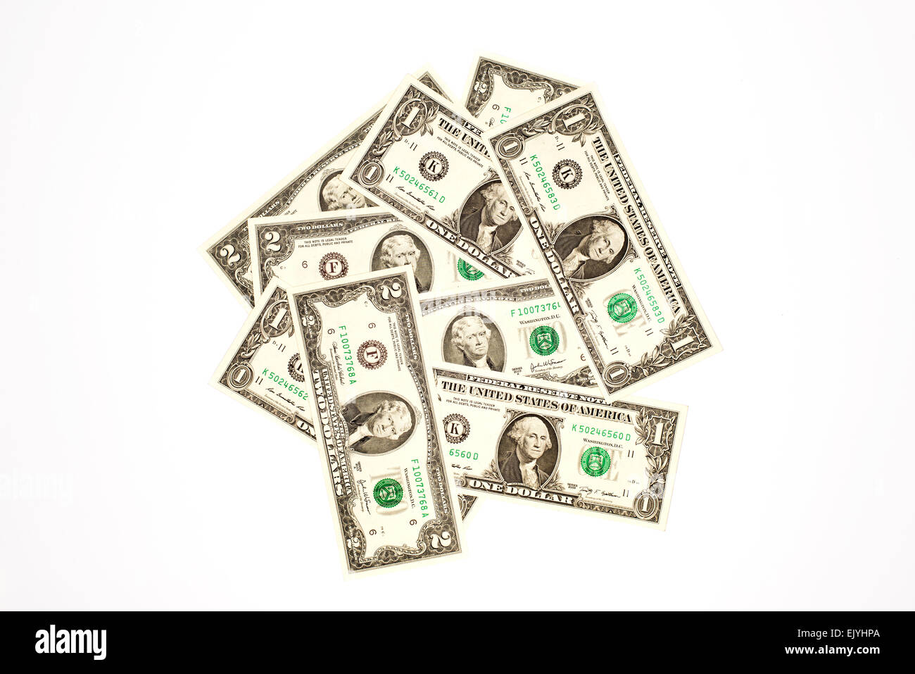 Nine US dollars banknotes on a white background Stock Photo - Alamy