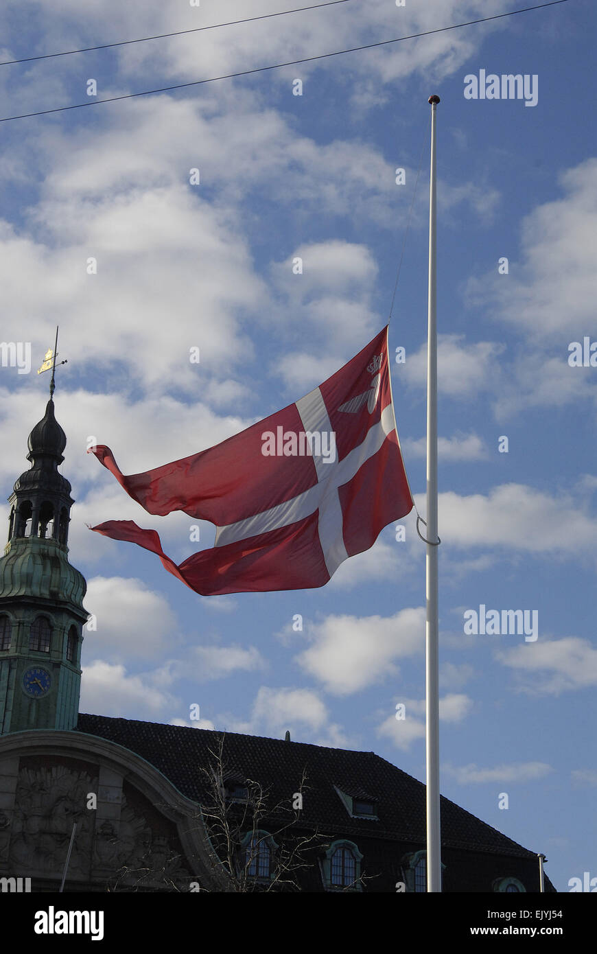 Francis Dean. 03rd Apr, 2015. Danish flag (Dannebrog) at half mast/half ...
