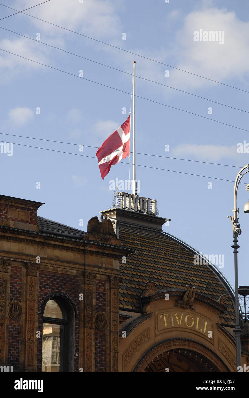 Francis Dean. 03rd Apr, 2015. Danish flag (Dannebrog) at half mast/half ...