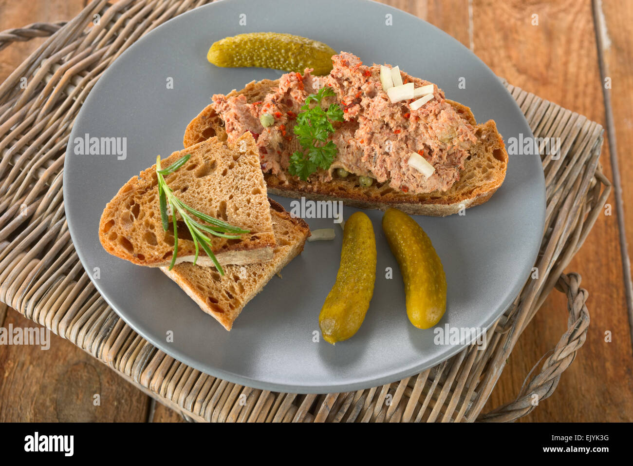 Bread with meat spread Stock Photo - Alamy