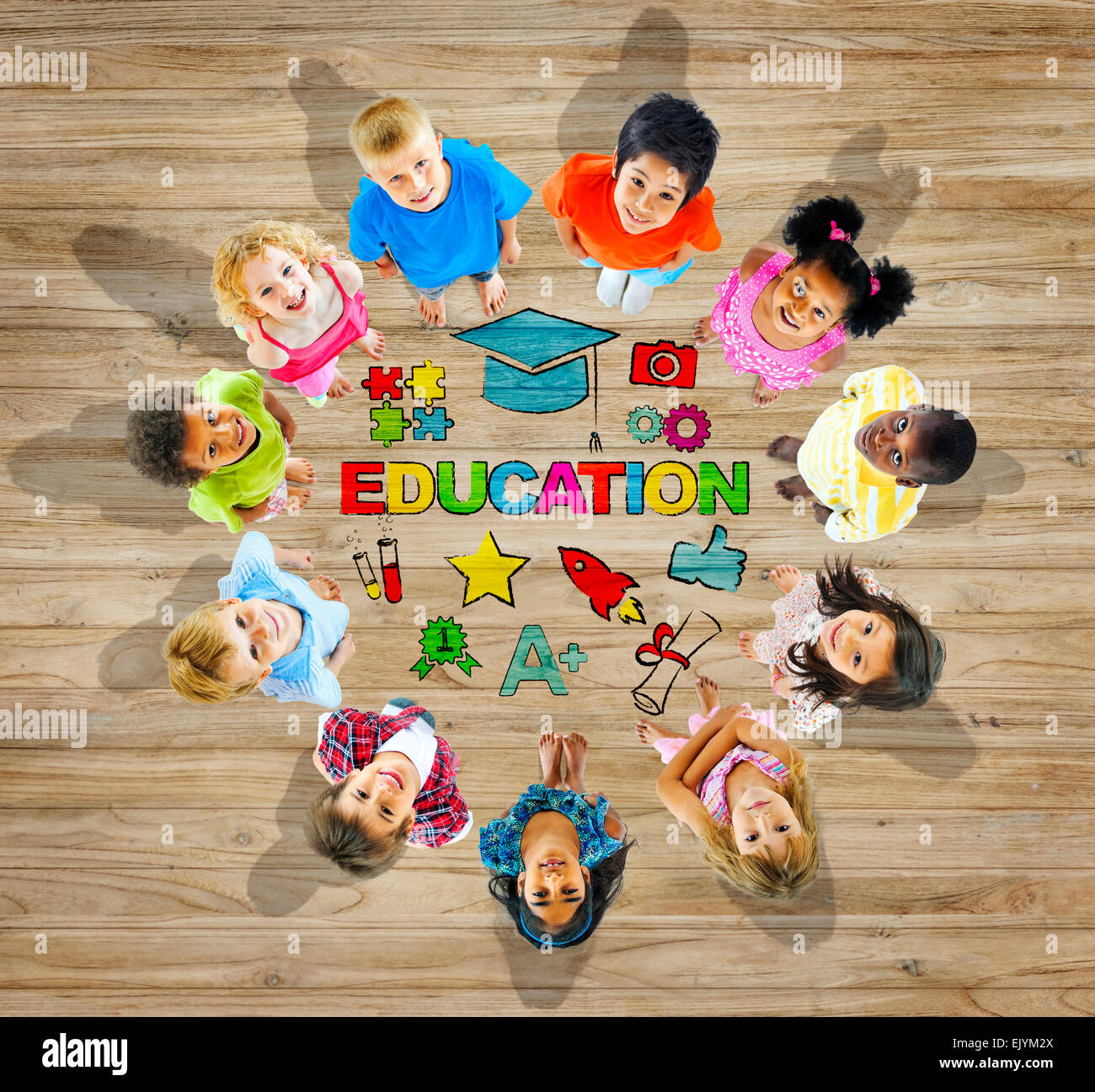 Multiethnic Group of Children with Education Concept Stock Photo - Alamy