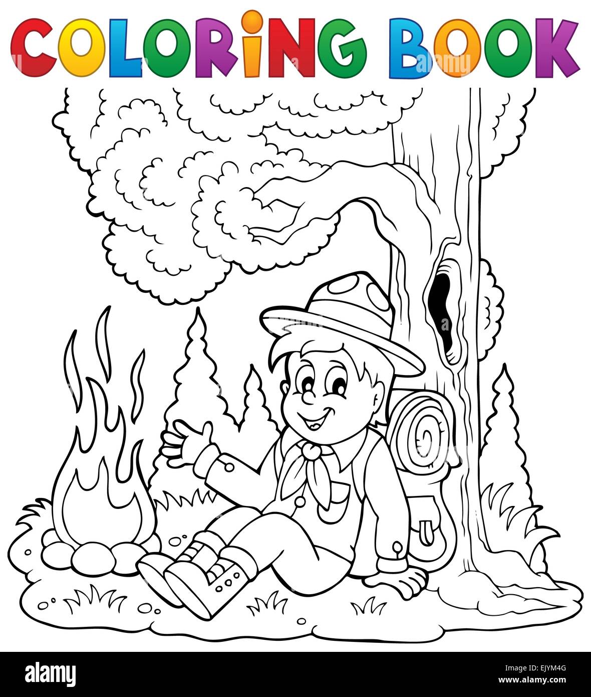 Coloring book scout boy theme 1 - picture illustration Stock Photo - Alamy