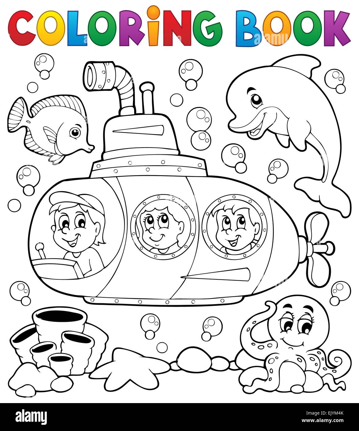 Coloring book submarine theme 1 - picture illustration Stock Photo - Alamy