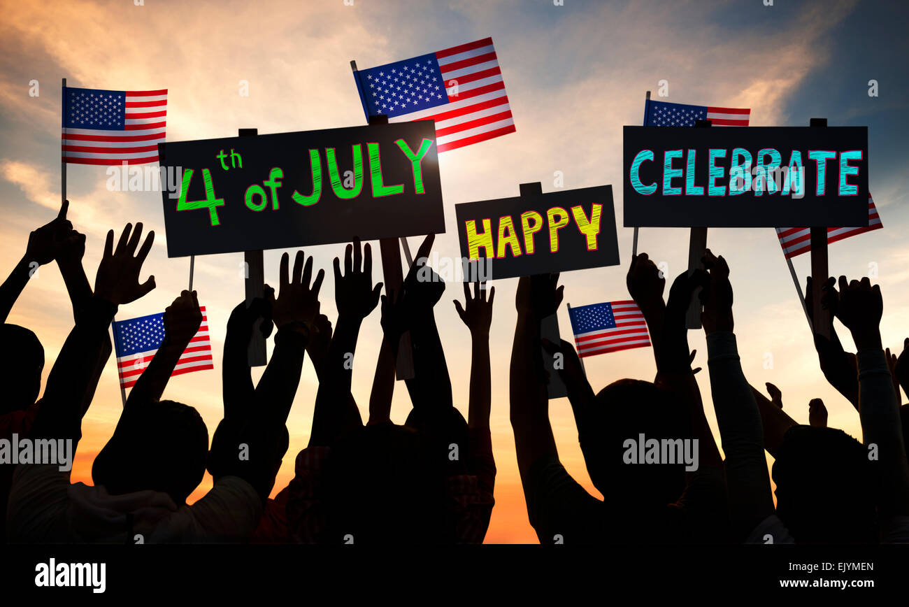 People Celebrating and Holding the Flag of USA Stock Photo - Alamy