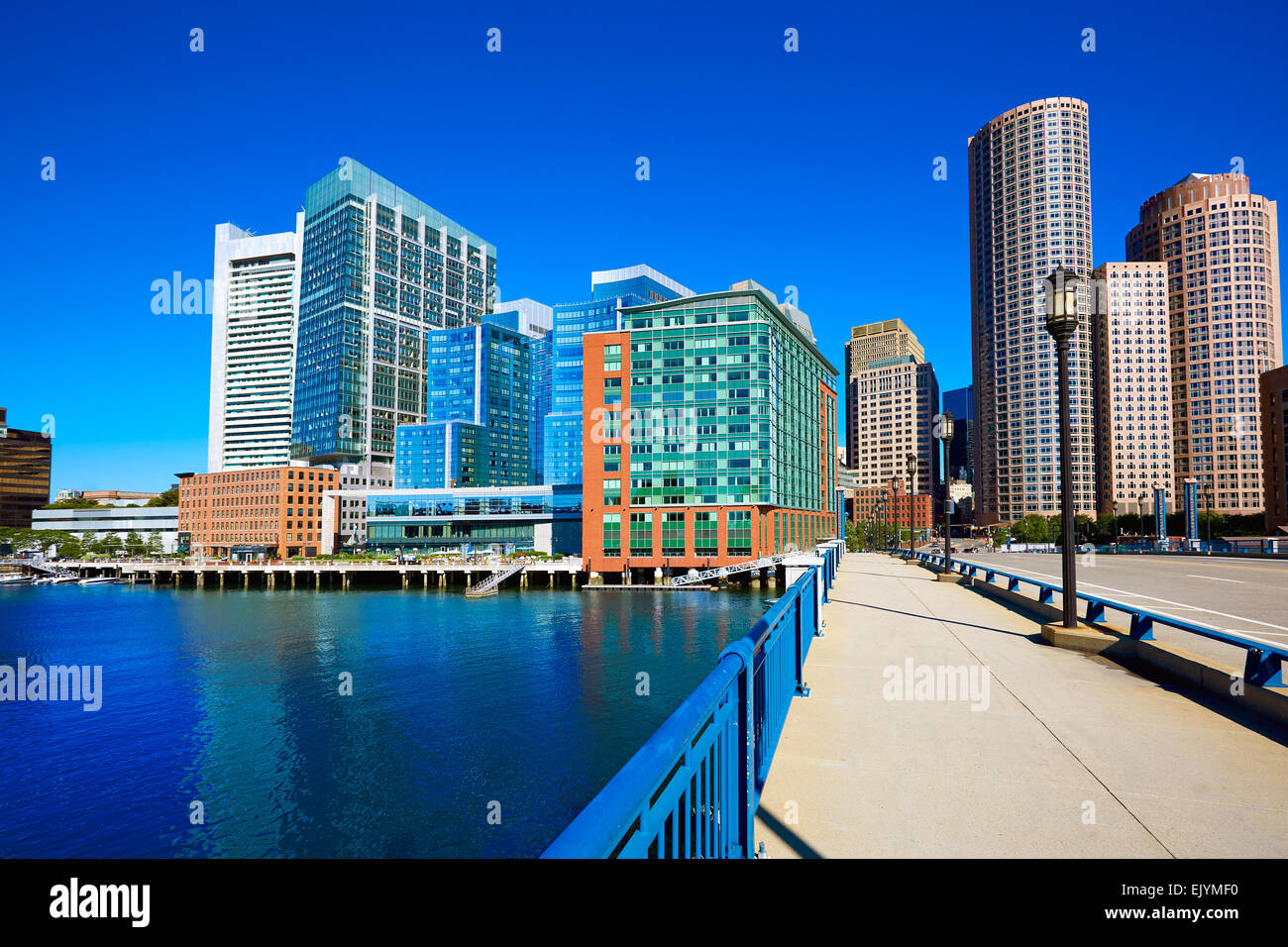 Boston skyline from Seaport boulevard bridge Massachusetts USA Stock ...