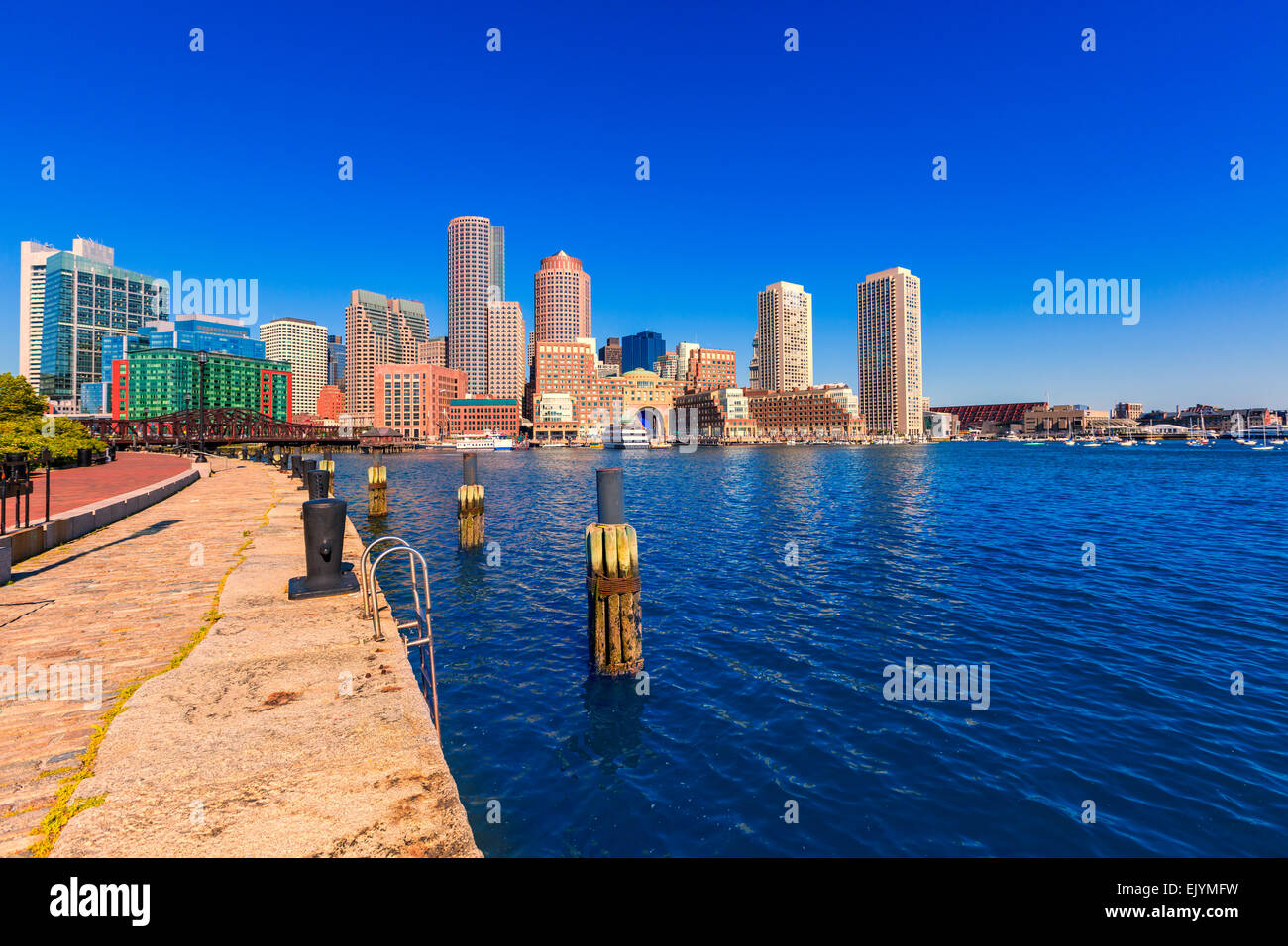 Boston skyline from Fan Pier at sunlight in Massachusetts USA Stock ...