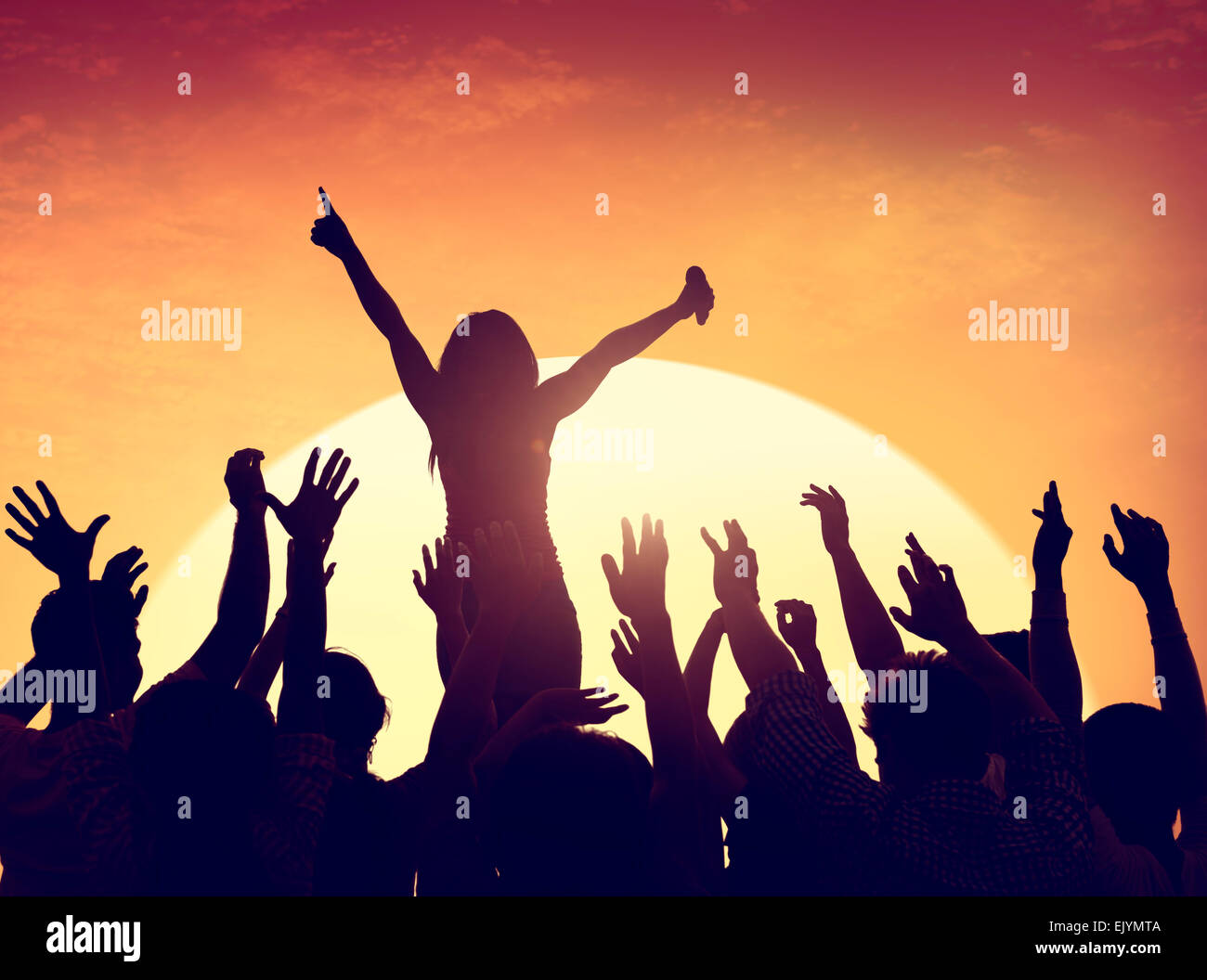 Group of People Party in Back Lit Stock Photo - Alamy