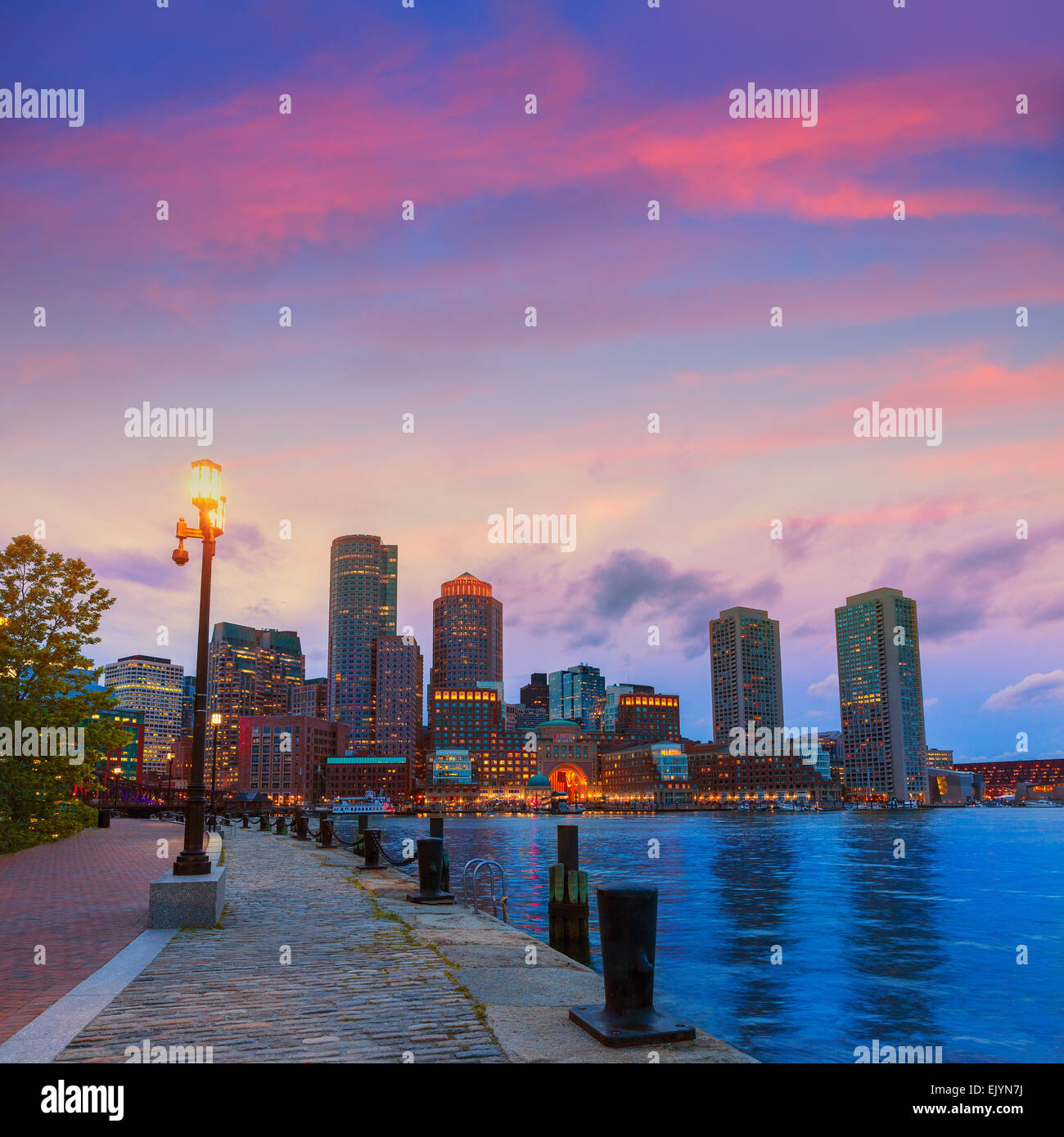 Boston sunset skyline from Fan Pier in Massachusetts USA Stock Photo ...