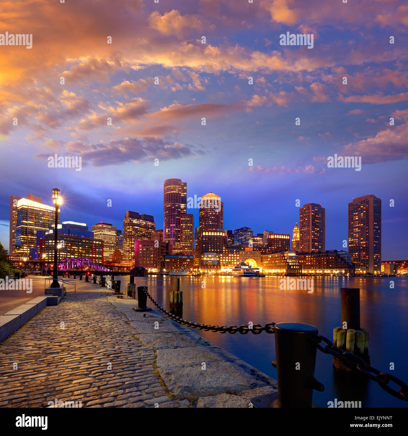 Boston sunset skyline from Fan Pier in Massachusetts USA Stock Photo ...