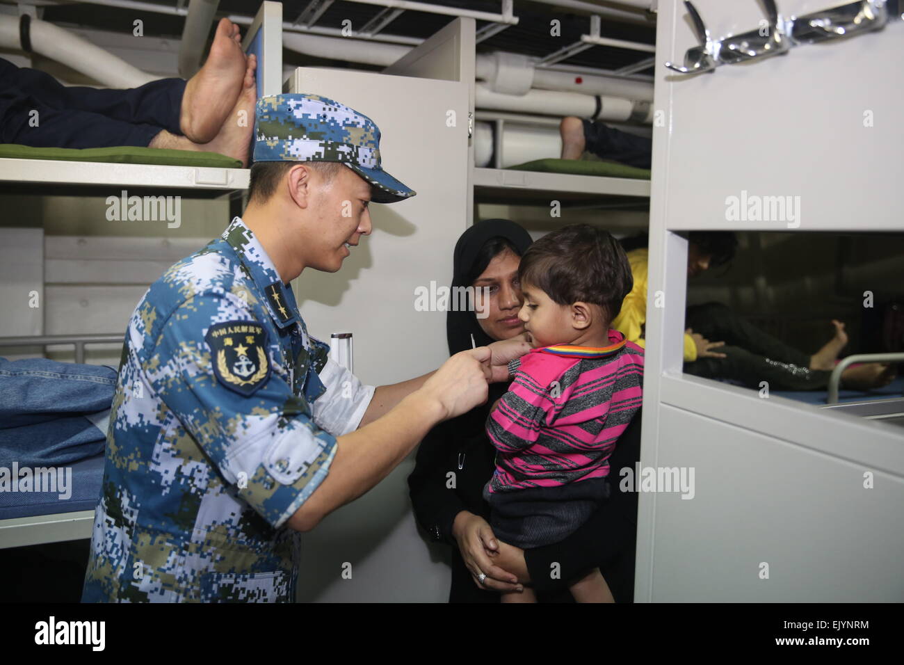 Aboard Chinese Linyi Missile Frigate. 2nd Apr, 2015. A crew member ...