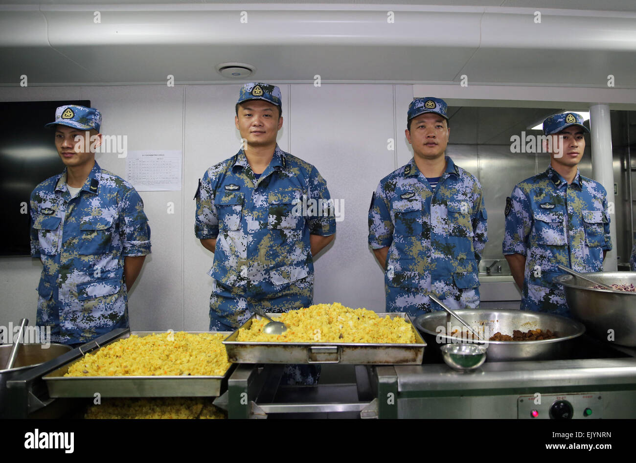 Aboard Chinese Linyi Missile Frigate. 2nd Apr, 2015. Crew members ...