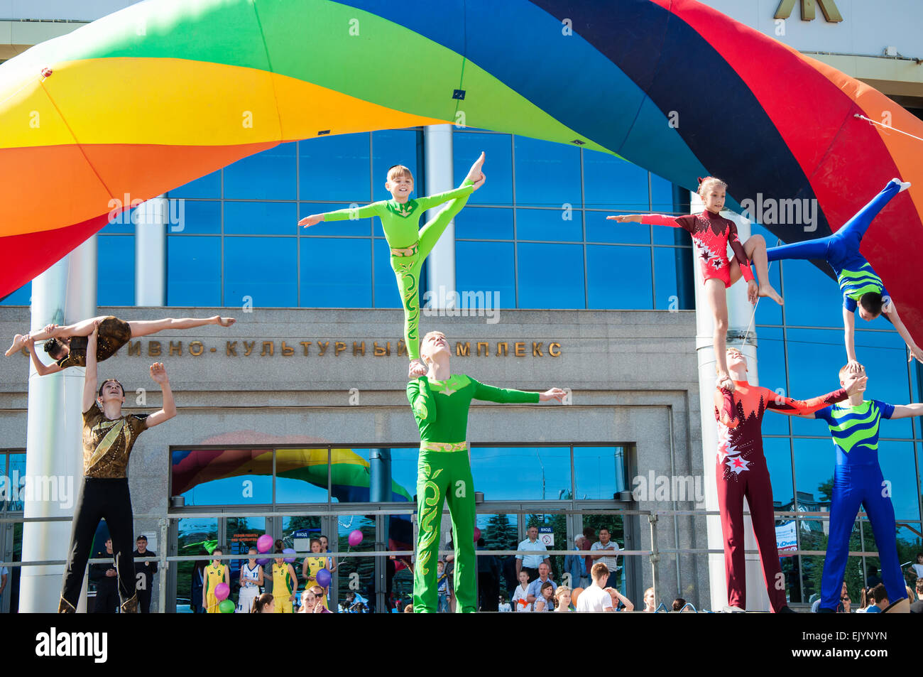 ORENBURG, ORENBURG region, RUSSIA, 1 June, 2014 year. Young acrobats ...