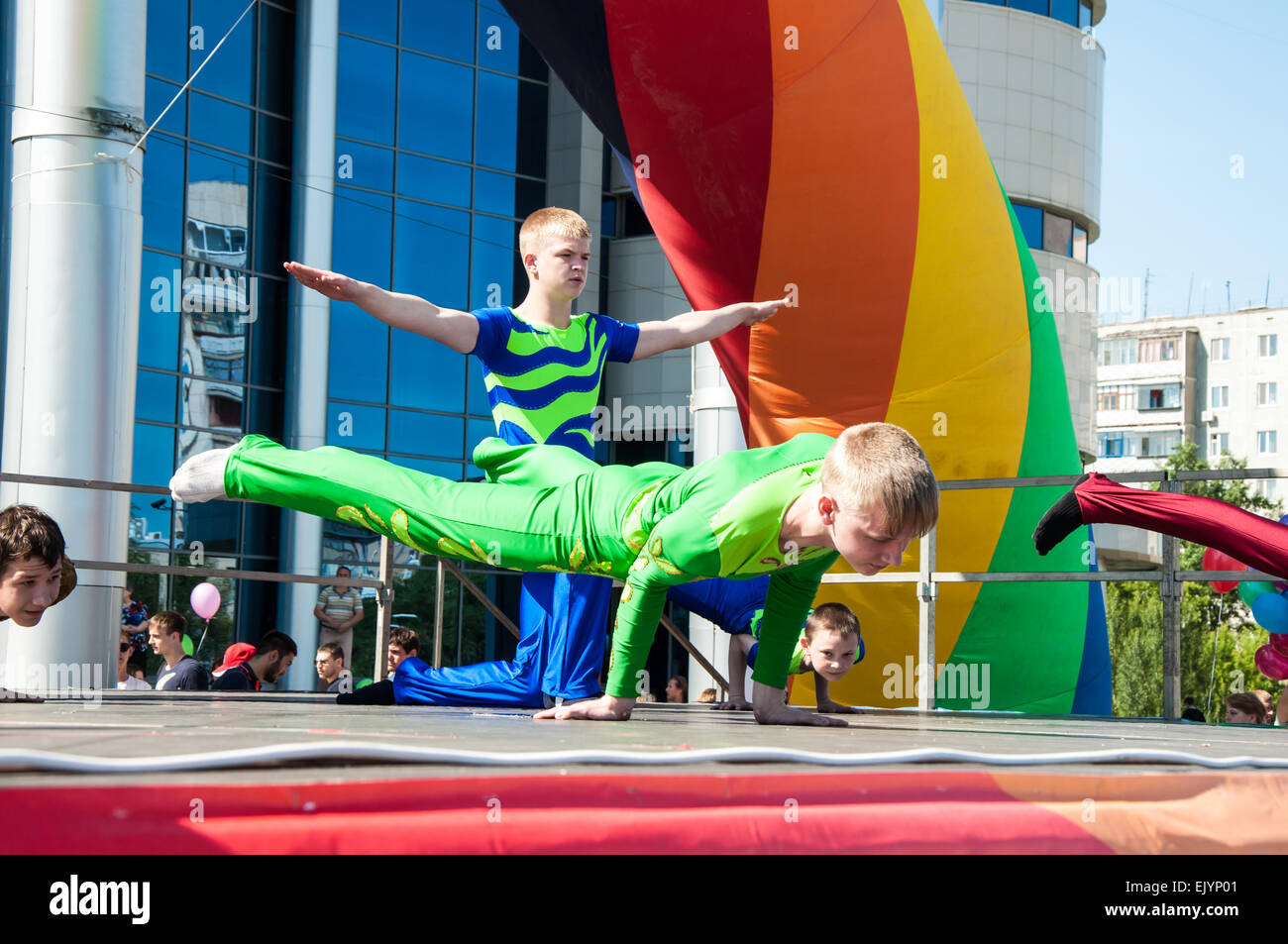ORENBURG, ORENBURG region, RUSSIA, 1 June, 2014 year. Young acrobats ...