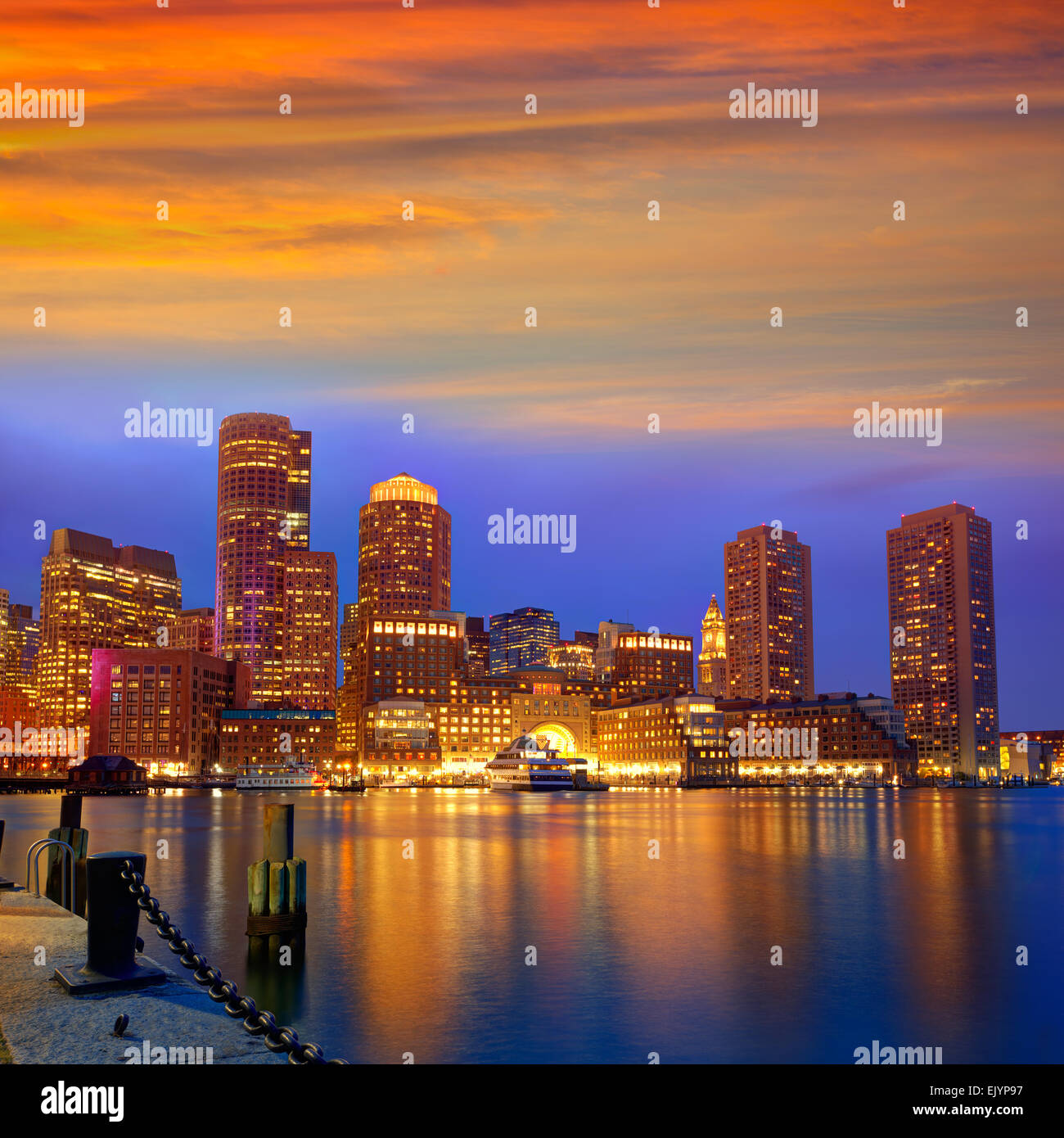Boston sunset skyline from Fan Pier in Massachusetts USA Stock Photo ...
