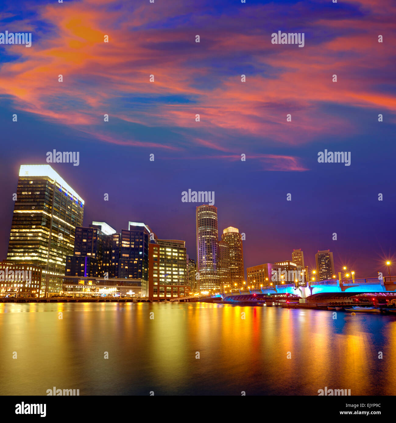 Boston sunset skyline from Fan Pier in Massachusetts USA Stock Photo ...