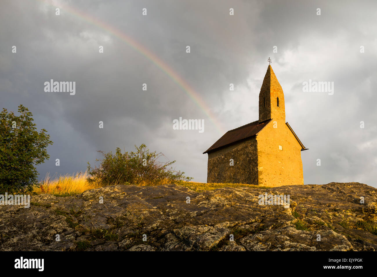 Old Roman Catholic Church of St. Michael the Archangel with Rainbow on ...