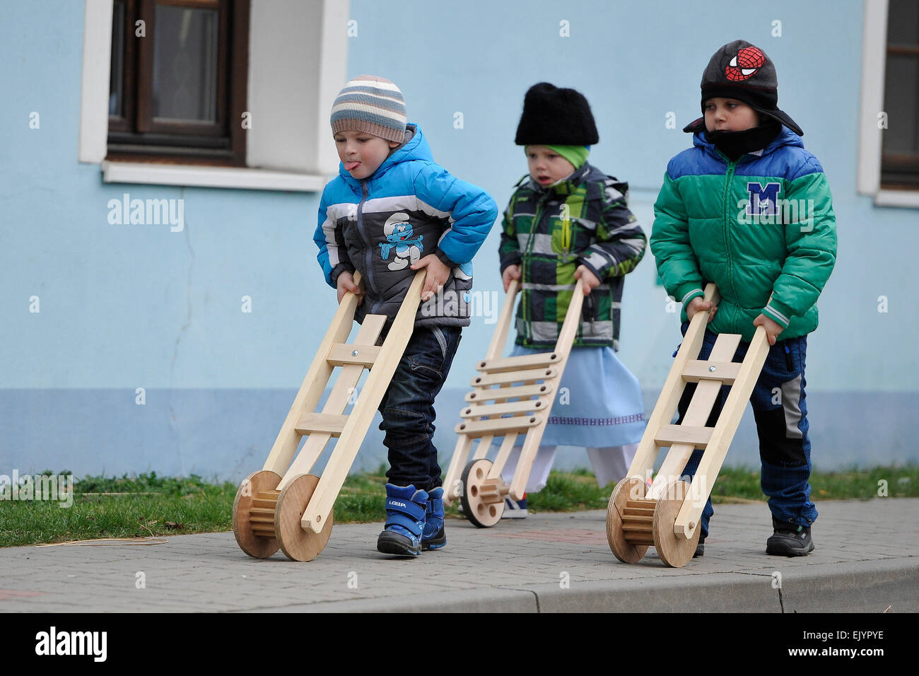 Lanzhot, Czech Republic. 3rd April, 2015. Children walk with their ...