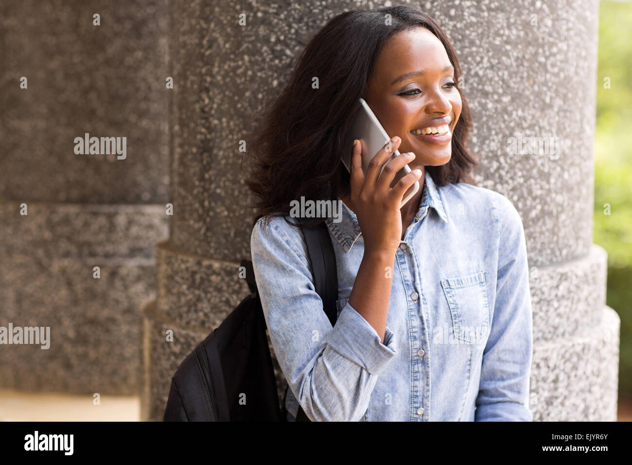 pretty African American college student making a phone call Stock Photo ...