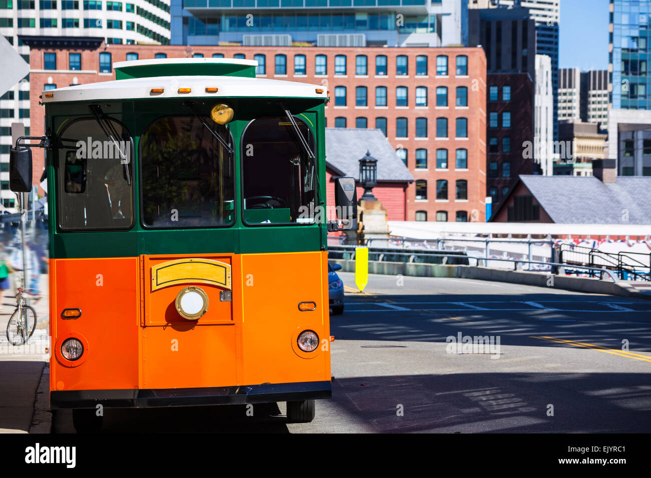 Boston trolley at Congress Street bridge in Massachusetts USA Stock ...