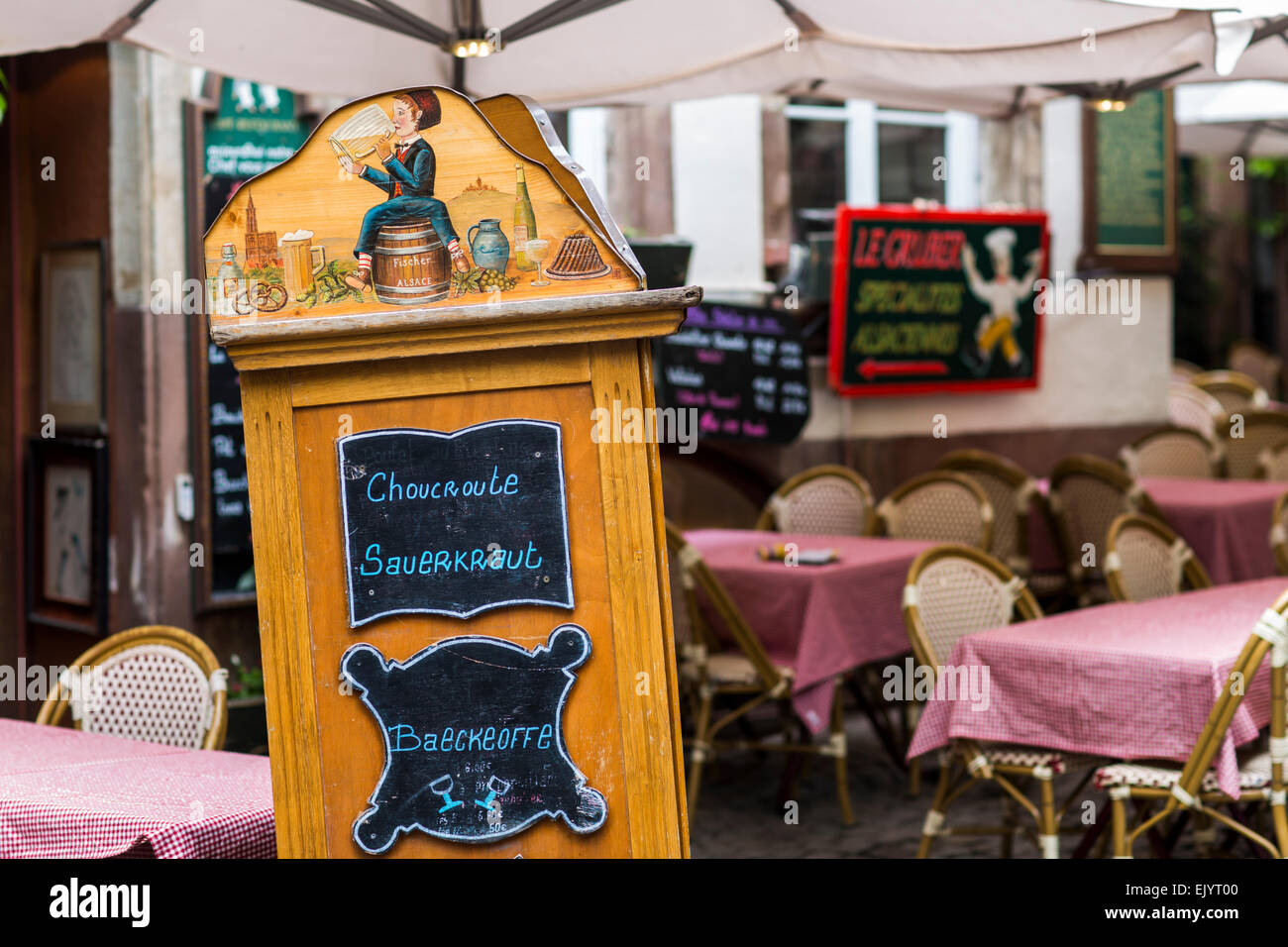 Street restaurant cafe tables and chairs, Strasbourg, France Stock ...