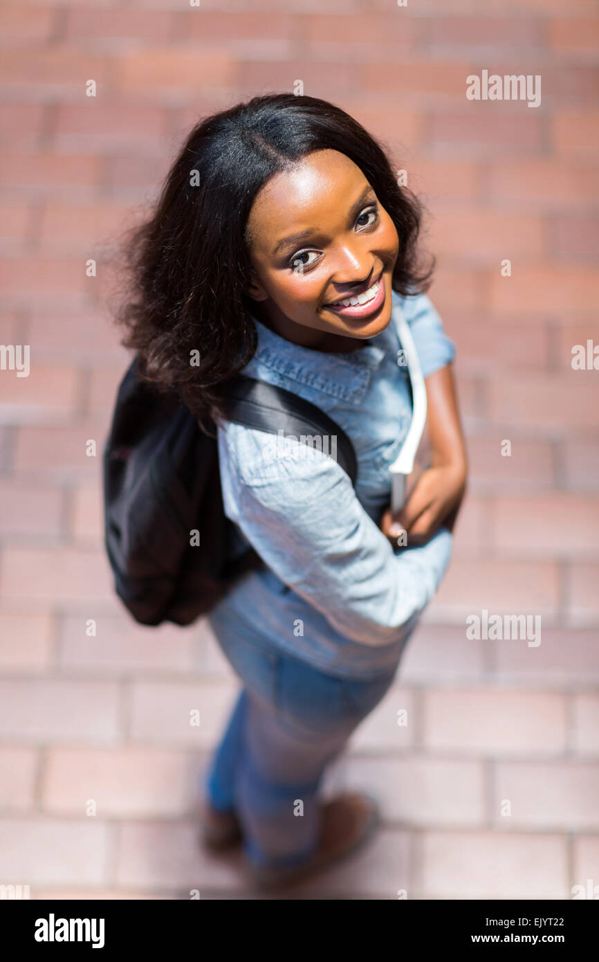 top view of young African college student looking up Stock Photo - Alamy