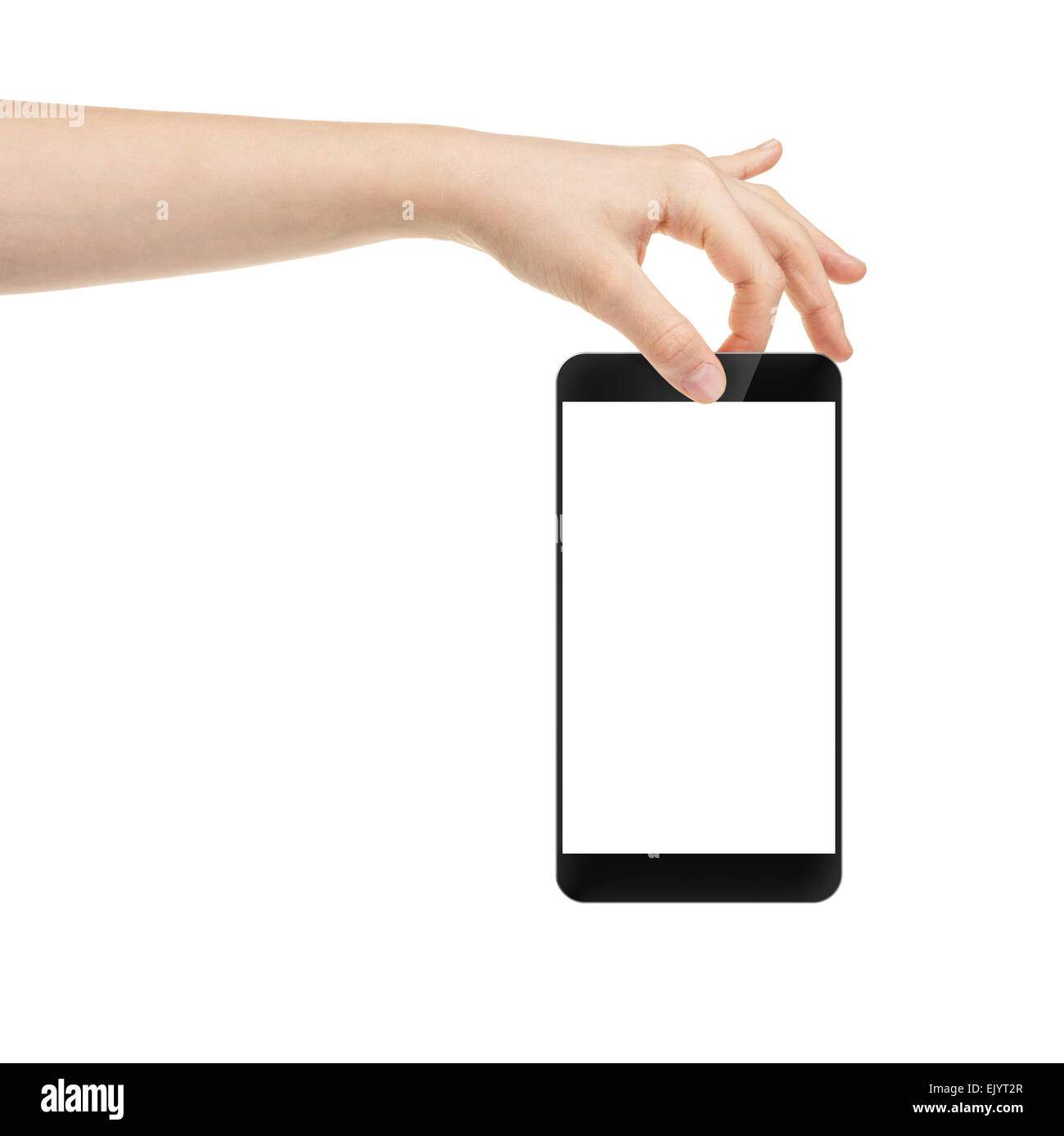 female teen hand hold with fingers digitally created generic smartphone ...