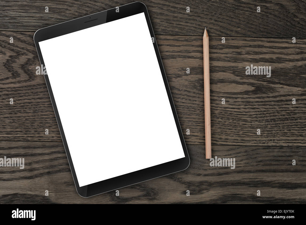 top view of table with tablet and pencil Stock Photo - Alamy