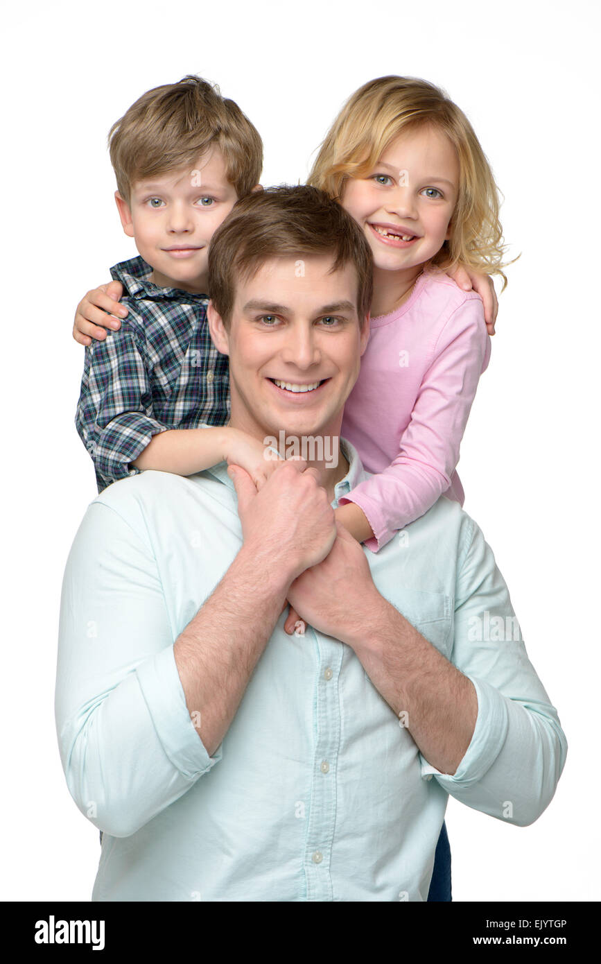 Happy smiling young father with his two kids Stock Photo - Alamy