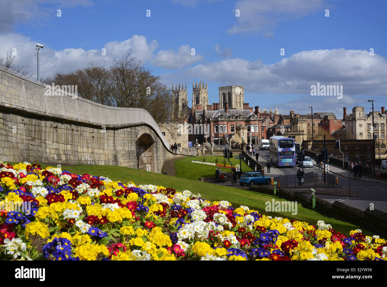 medieval york minster and city walls at springtime united kingdom Stock ...