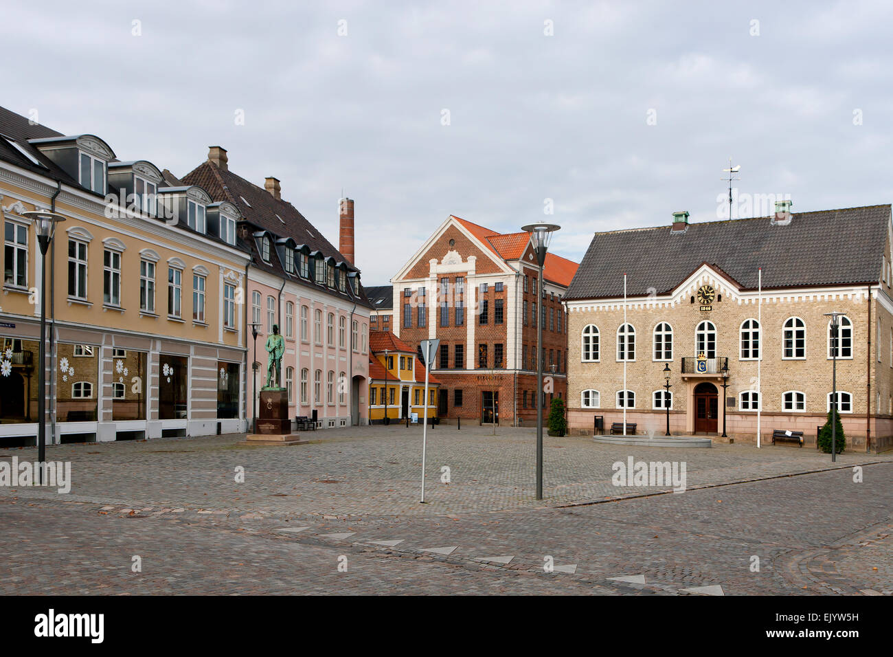 The town hall square in Nykoebing Mors Denmark Stock Photo - Alamy
