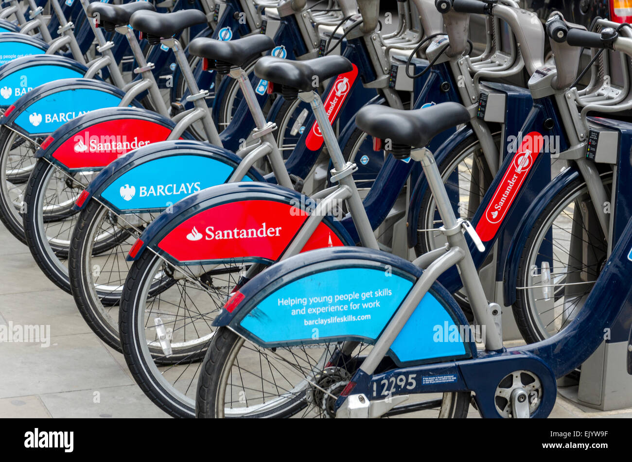 Santander Cycles, Cheapside, London, UK. Santander replace Barclays as ...