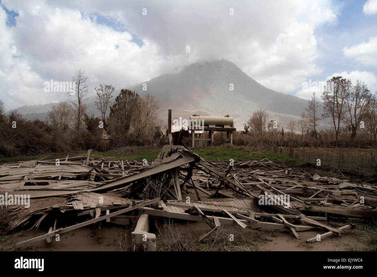 North Sumatra. 3rd Apr, 2015. Houses are seen destroyed due to volcanic ...