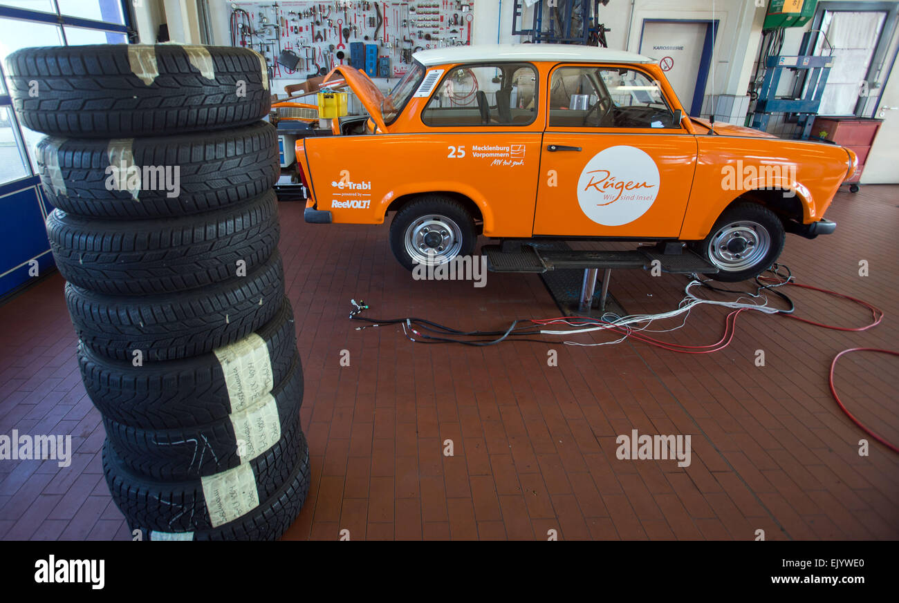 Schwerin, Germany. 12th Mar, 2015. A Trabant (Trabi) car is converted ...