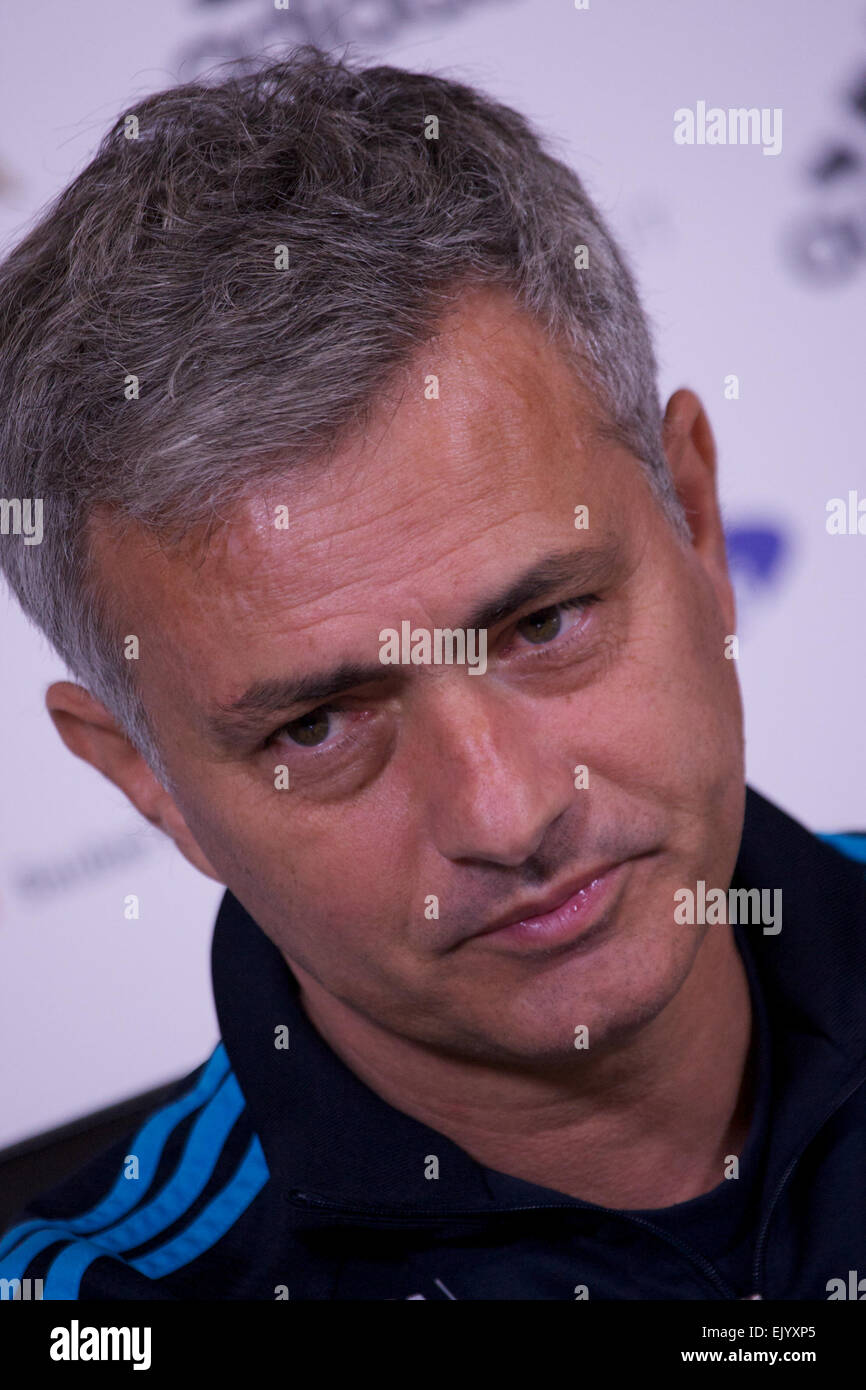 Jose Mourinho Chelsea Football Club Manager talks to media Stock Photo ...