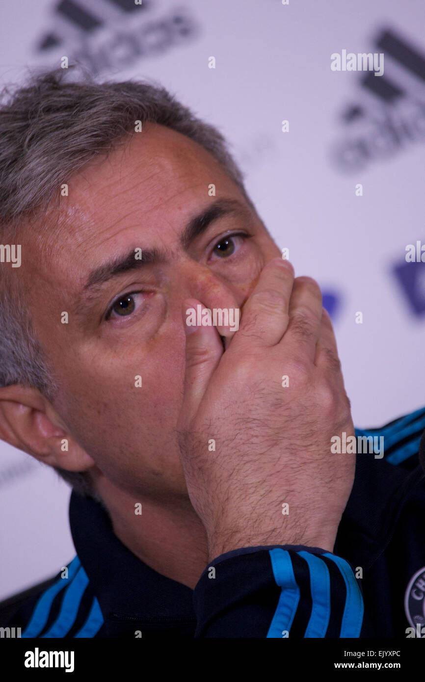 Jose Mourinho Chelsea Football Club Manager talks to media Stock Photo ...