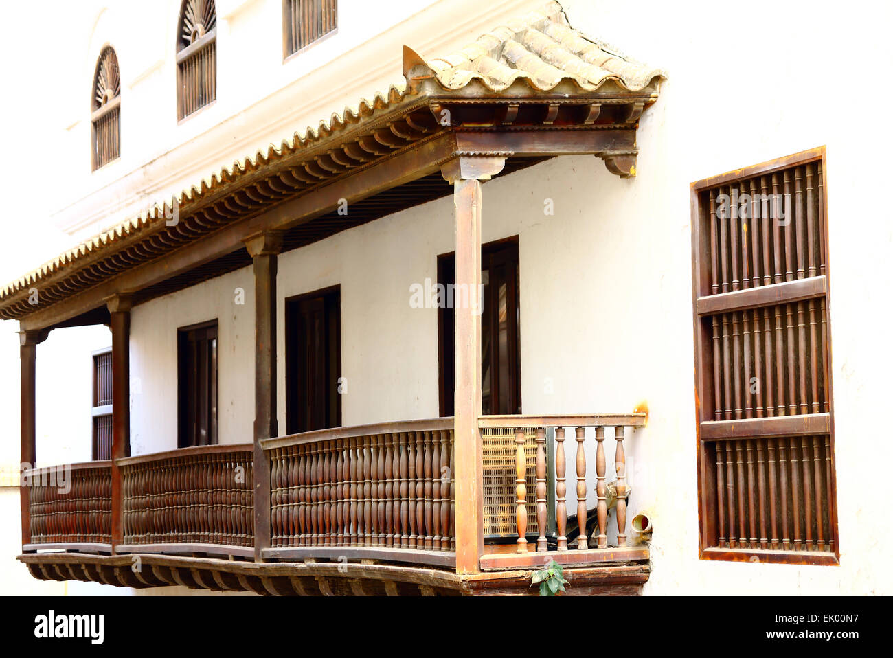 Old historic facade with balcony in cartagena colombia Stock Photo - Alamy