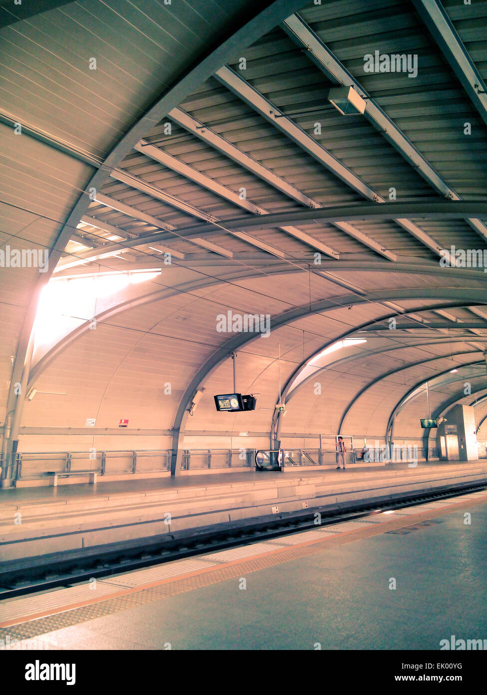 Inside the train station in daytime in summer in black and white style ...