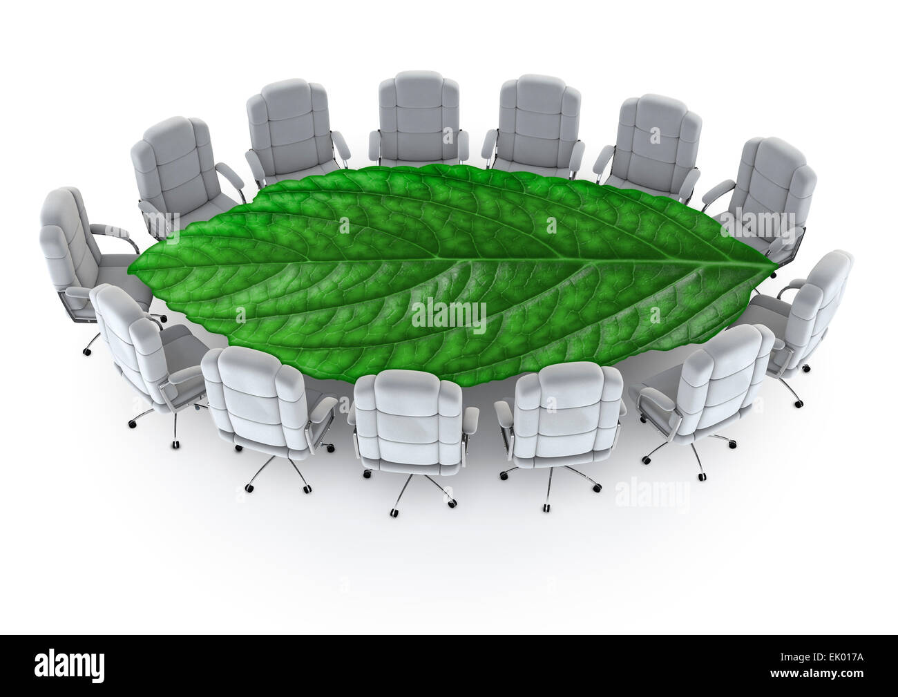 The green boardroom, 3D render of boardroom with leaf as table Stock ...
