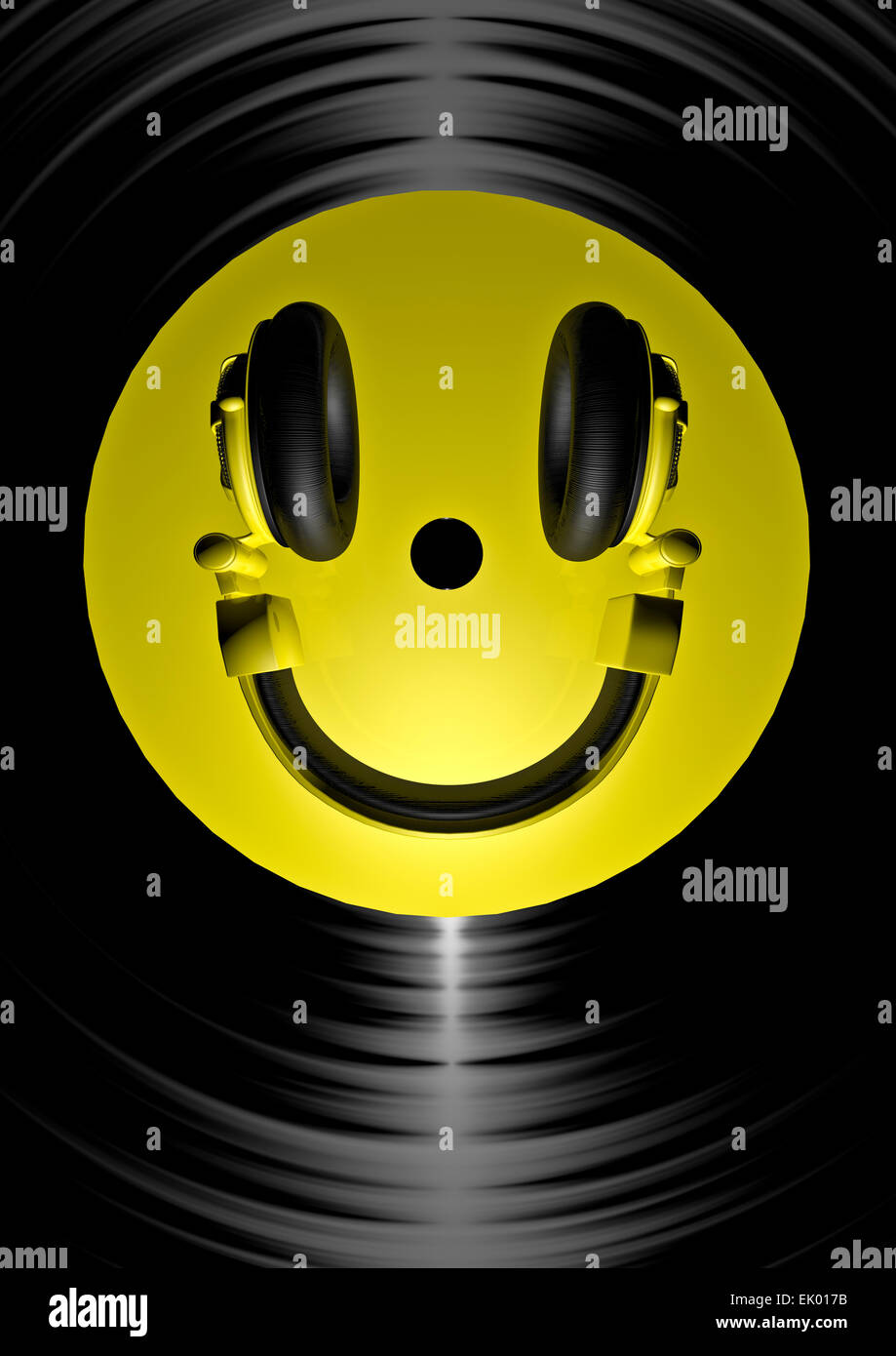3D render of vinyl record and headphones forming smiley face Stock ...