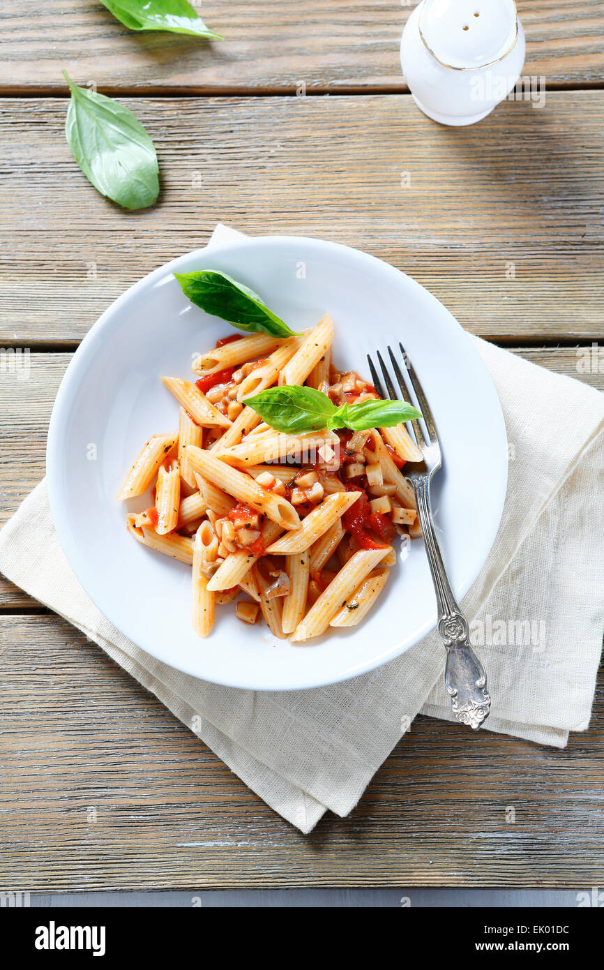 penne pasta in a bowl, top view, food closeup Stock Photo - Alamy