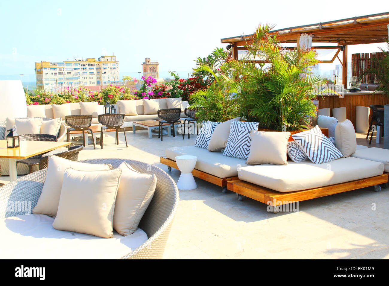 outside exterior with sea view from terrace. luxury terrace Stock Photo ...