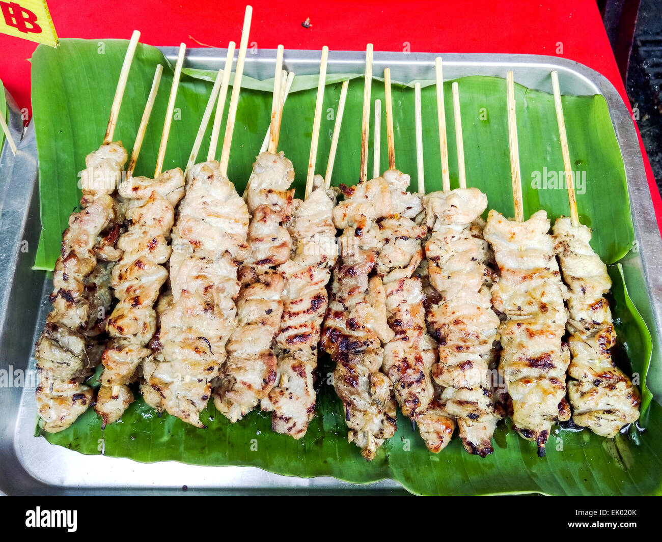 Delicious Asian Cuisine, traditional Thai Chicken Satay Cooking on ...