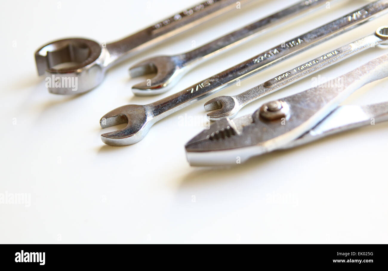 Mechanic tools set isolated on white background Stock Photo - Alamy