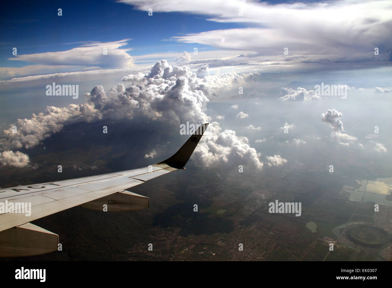 Flying over Mexico City on a cloudy day aerial view from a landing ...