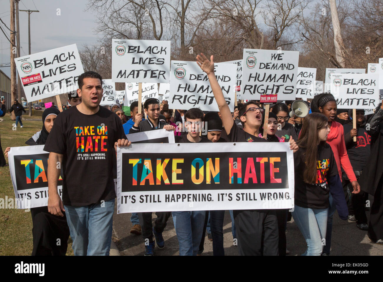Inkster, Michigan USA. 3 April 2015. Hundreds marched to protest the ...