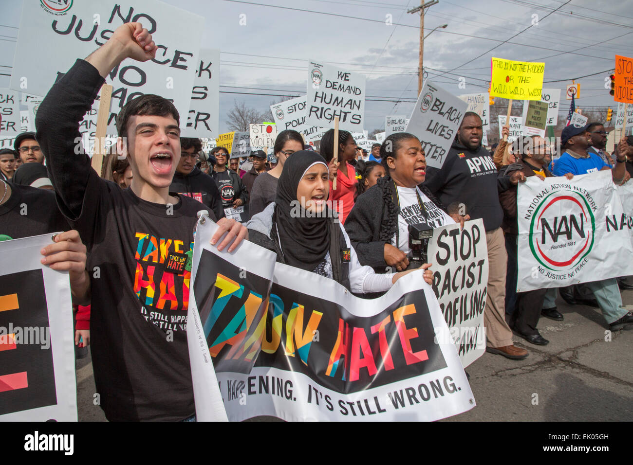 Inkster, Michigan USA. 3 April 2015. Hundreds marched to protest the ...
