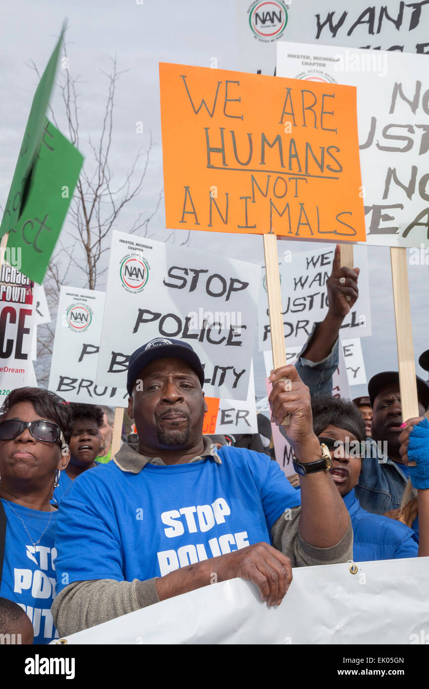Inkster, Michigan USA. 3 April 2015. Floyd Dent joins a march to ...