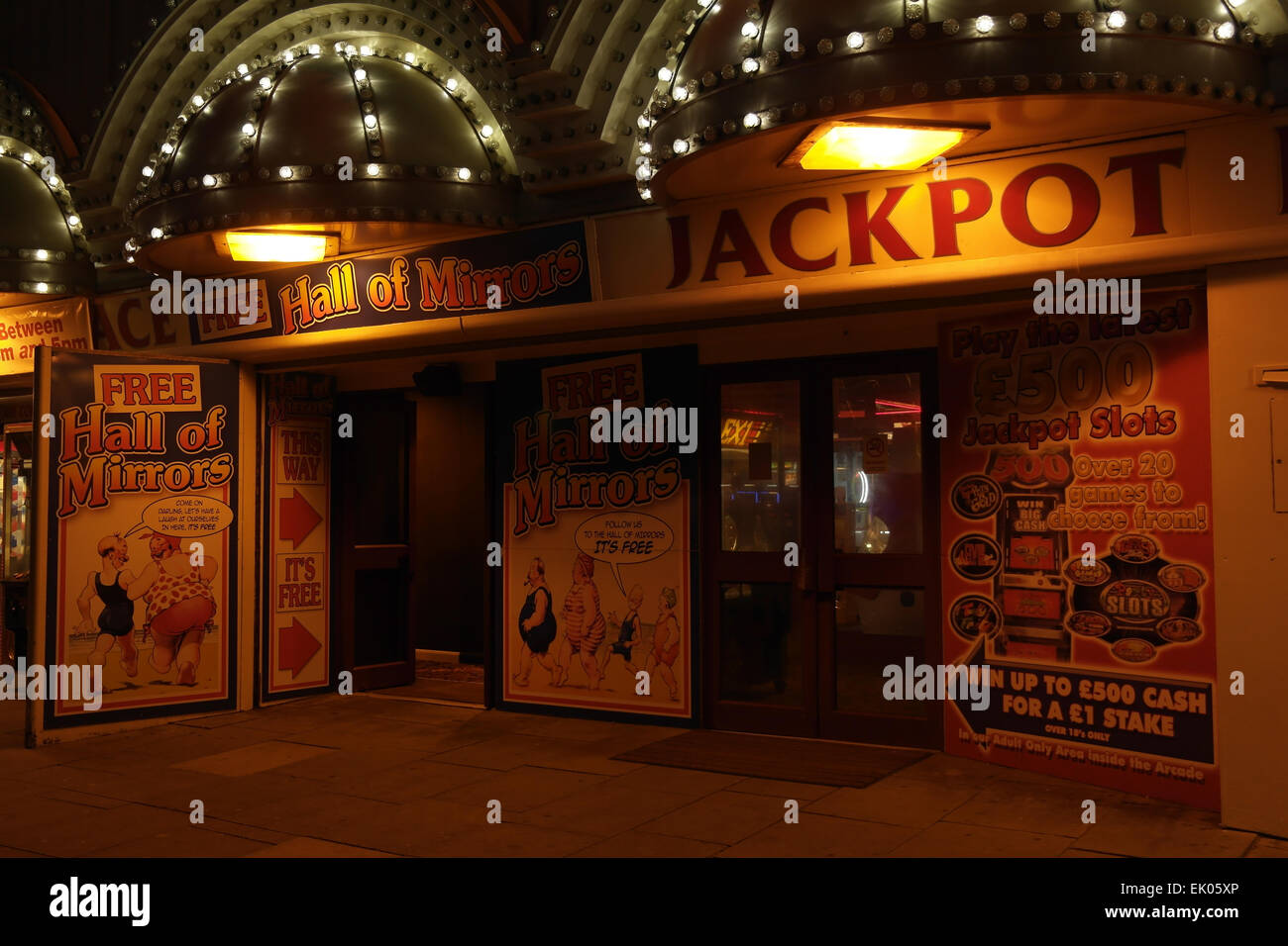 Electric lights doorways to Hall of Mirrors and Jackpot Slots, Silcock ...