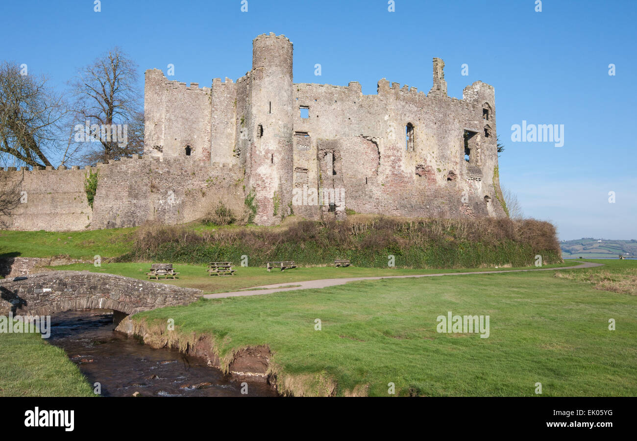 Laugharne Castle next to River Taf,and Taf Estuary. Village often ...